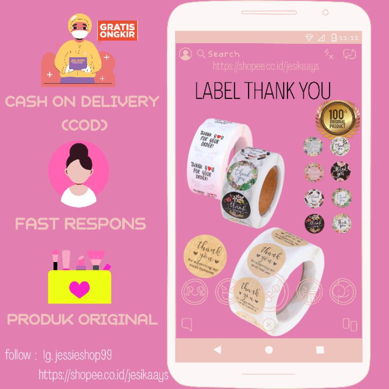 JESSIE LABEL THANK YOU 1 ROLL 100 STICKERS | Shopee Philippines