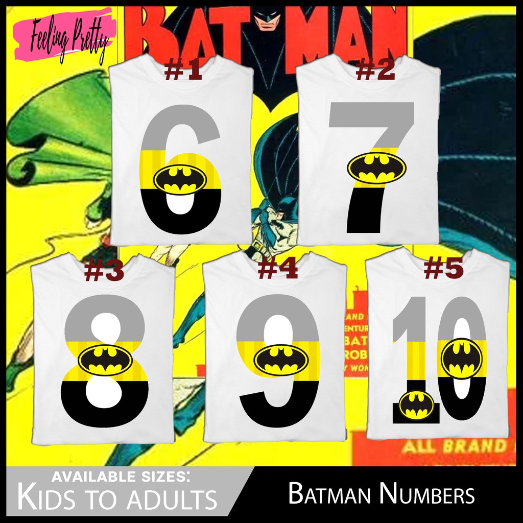 Batman Number Shirt 6 7 8 9 10 for Kids to Adults | Shopee Philippines