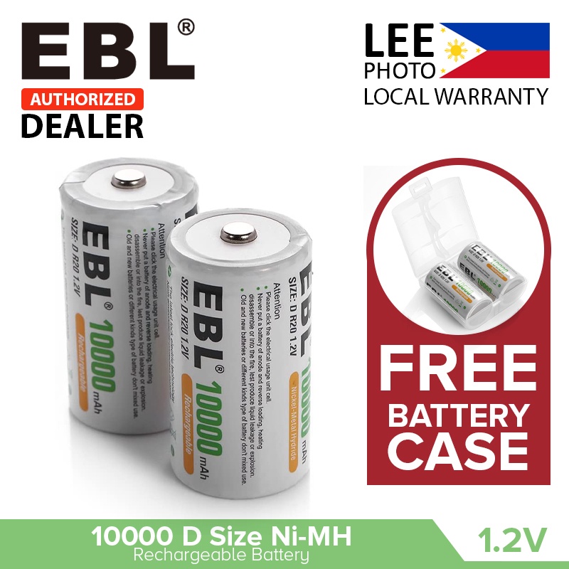 EBL 2 Pack 1.2V D Size D Cell 10000mAh Rechargeable battery - Ni-MH ... EBL 2 Pack 1.2V D Size D Cell 10000mAh Rechargeable battery - Ni-MH ...