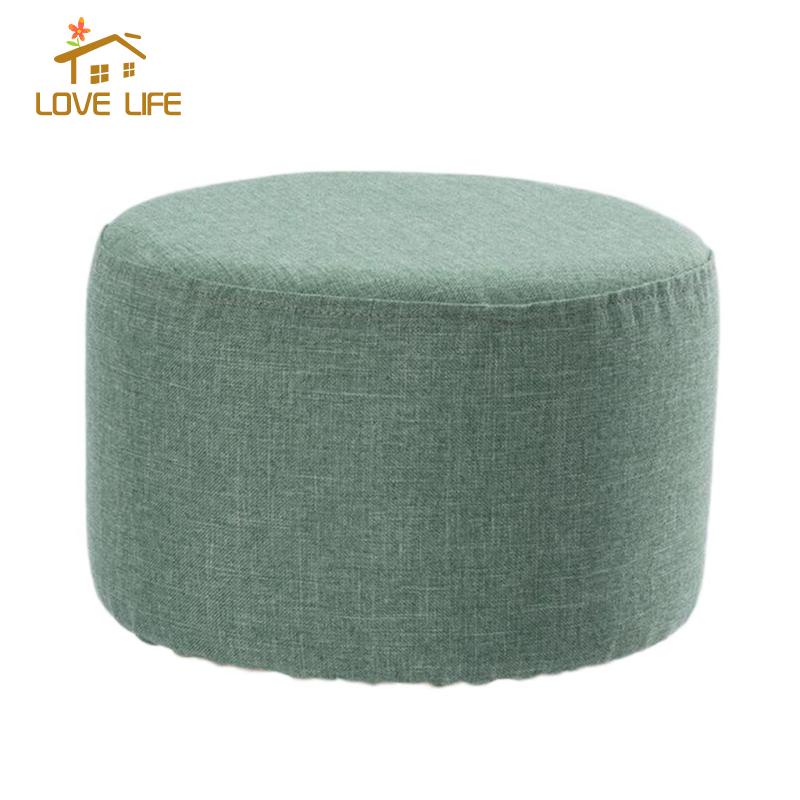 [Whfashion] Round Shape Linen Footstool Cover Mini Sofa Slipcover for ...