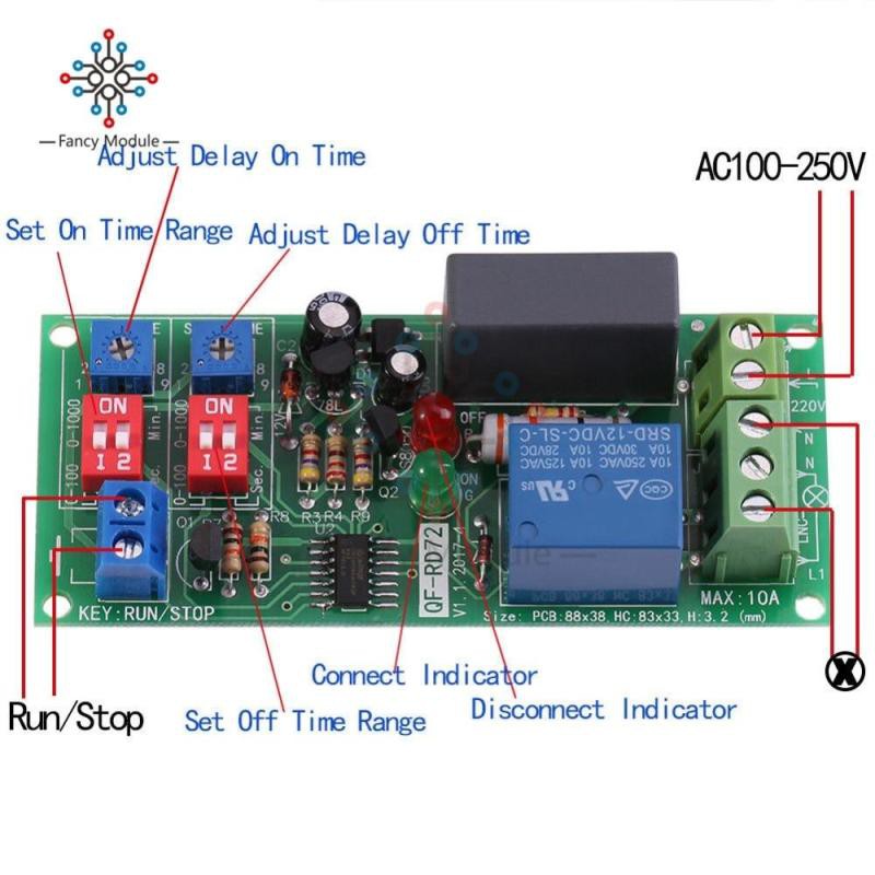 Dual Time Adjustable Cycle Delay Timing Relay Repeat ON OFF Switch Infinite Loop Timer Module AC ...
