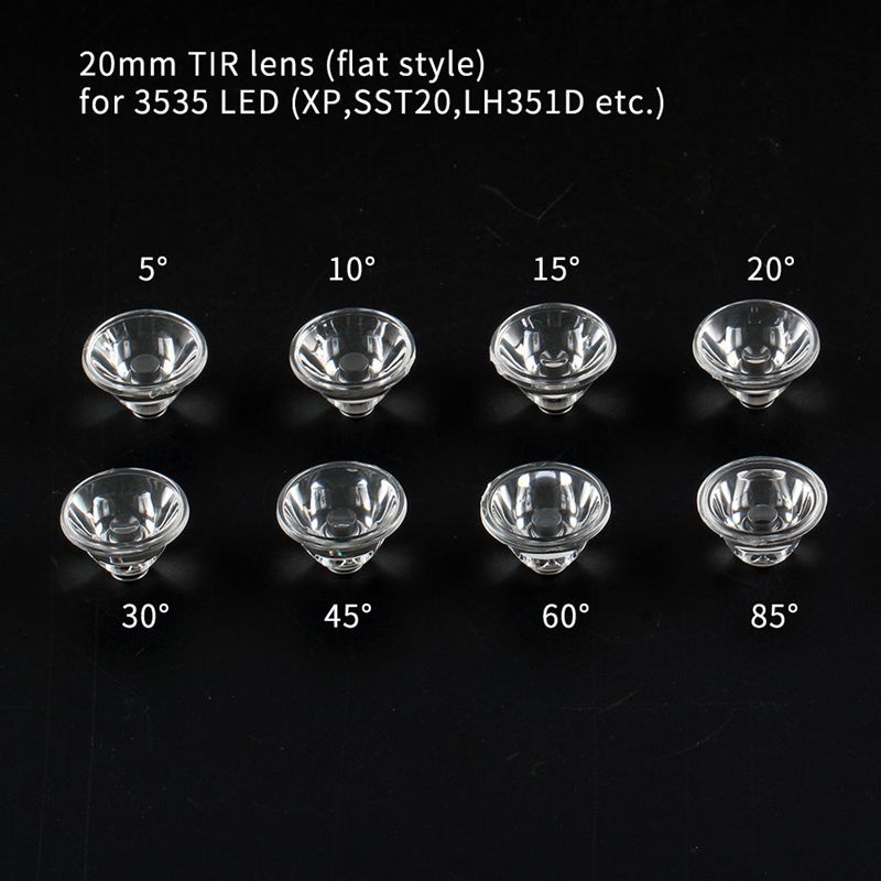 5/10/15/20/30/45/60/85degree 20MM TIR lens ,flat style, for 3535 LED ...