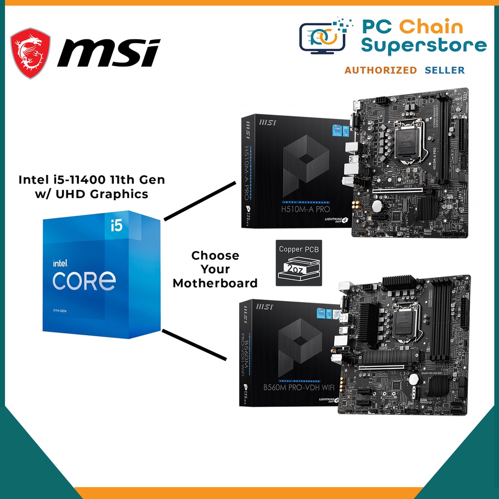 Intel i5-11400 11th Gen Processor w/ UHD Graphics + MSI H510M-A PRO ...