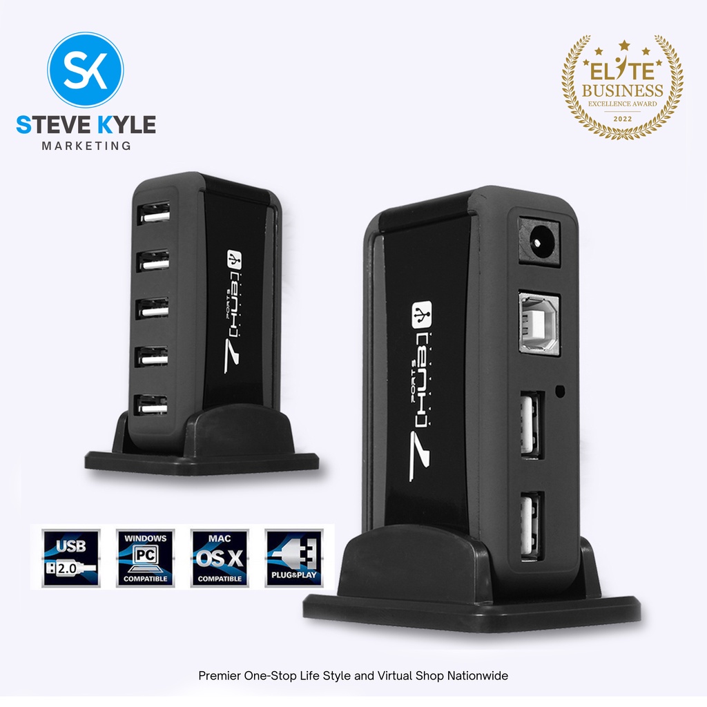 7 Port USB Hubs 2.0 480Mbps High Speed HUB + AC Power Supply for ...