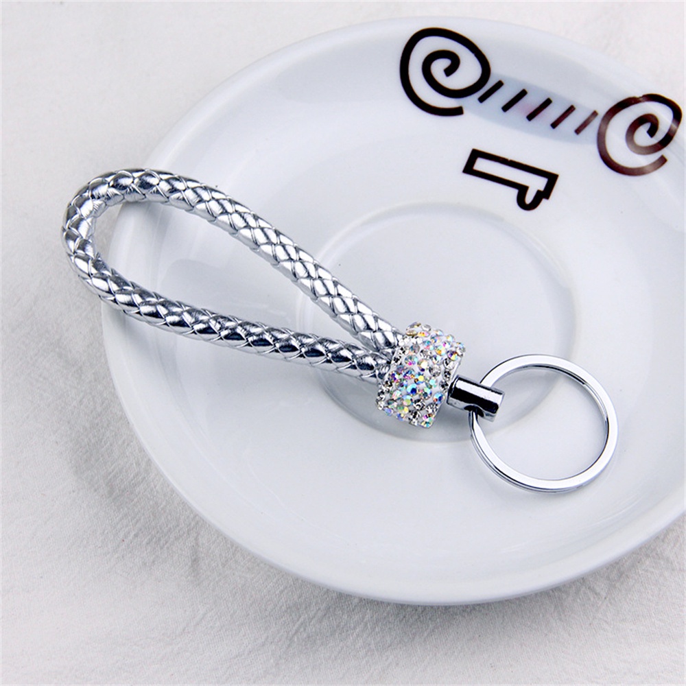 Handmade Woven Leather Rope Keychains With Bling Diamond For Women Men ...