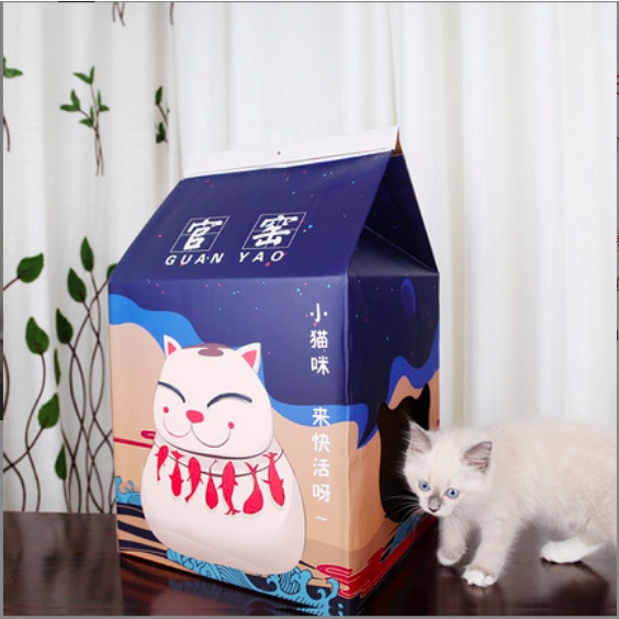 Cat Corrugated Milk box Corrugated Paper Scratcher nest house cat milk ...