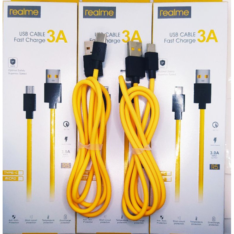 Realme USB Fast charge 3A Data line Cable for Micro and TYPE-C Actual ...