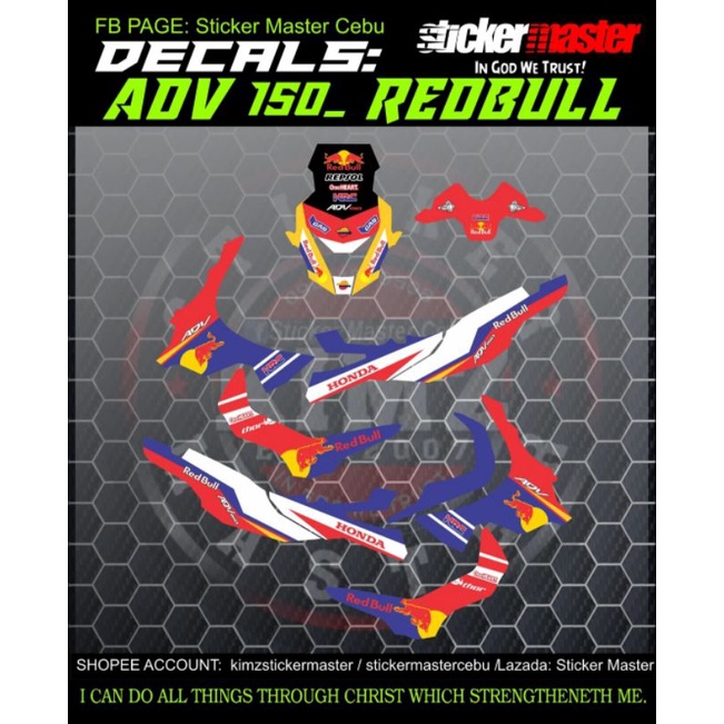 HONDA ADV 150 FULL DECALS RED BULL CONCEPT | Shopee Philippines