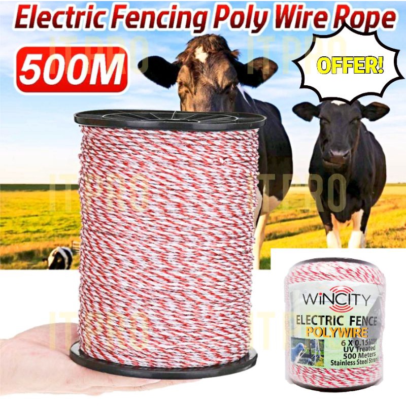 PRO 500M 2mm PoliWire PolyWire Poly Wire Electric Fence Fencing Pagar ...