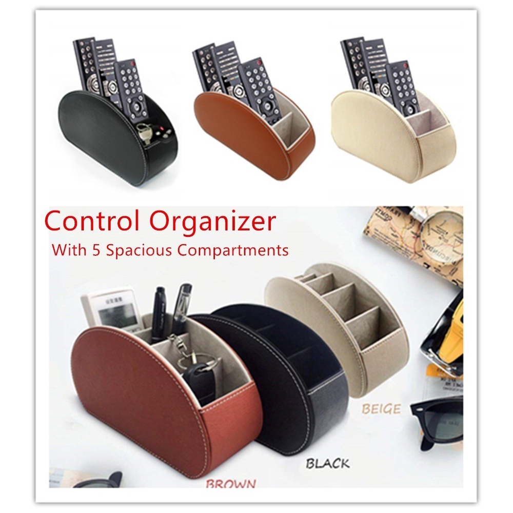 Remote Control Holder with 5 Compartments – PU Leather TV Remote ...