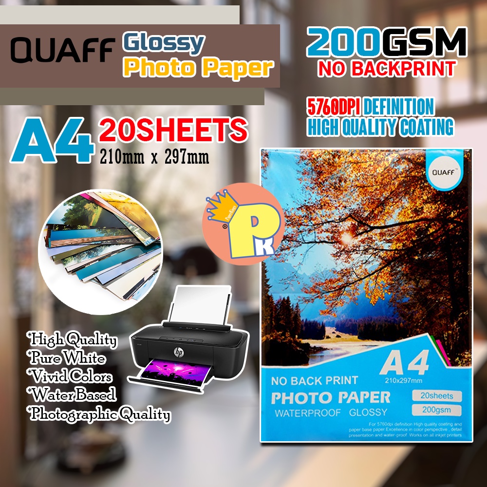QUAFF No Back Print Glossy Inkjet Photo Paper A4 200GSM (20 sheets / pack) | Shopee Philippines