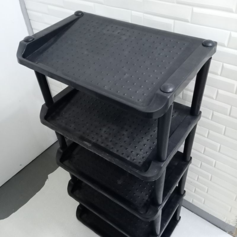 Preloved - 5 Layer Tier Plastic Black Shoe Rack Storage Shelf Shoe ...