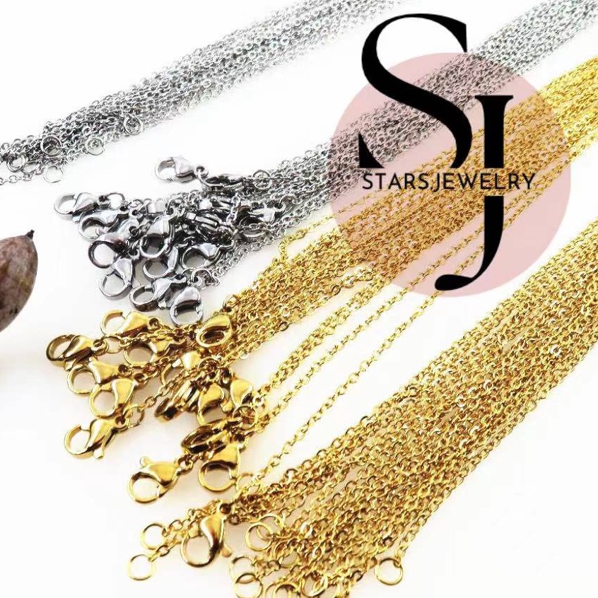 [SJ]STAINLESS GOLD /SILVER PALTE BASIC CHAIN 10PCS/SET NECKLACE ...