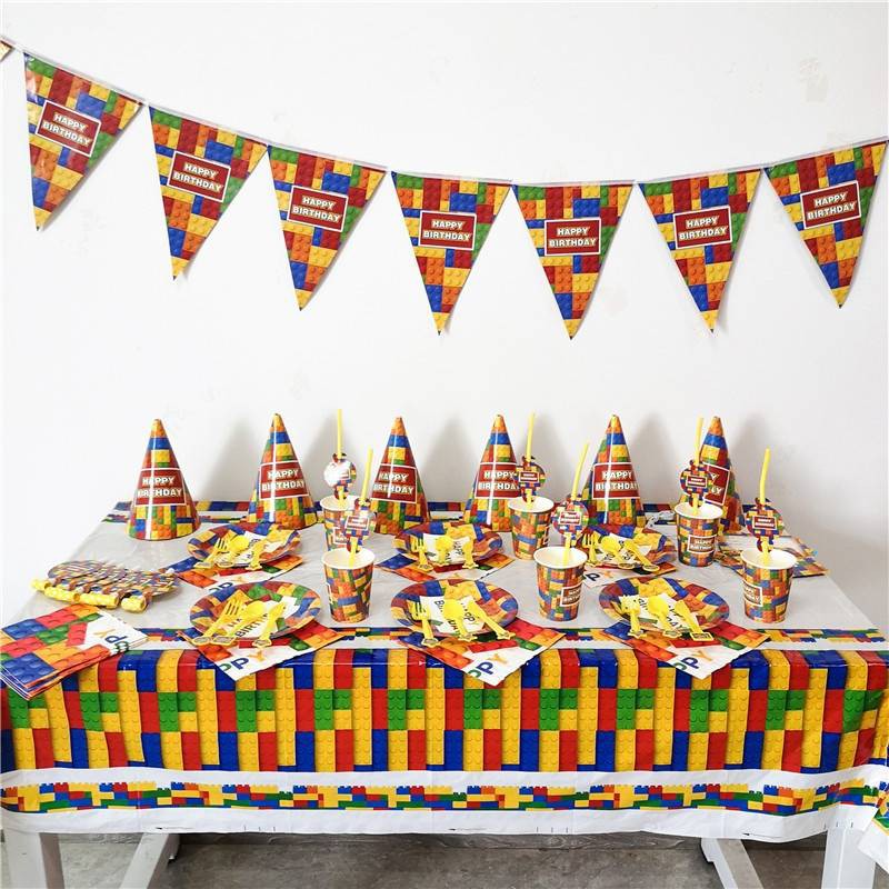 Lego Blocks Theme Disposable Tableware Supplies Set Paper Cups Plates ...