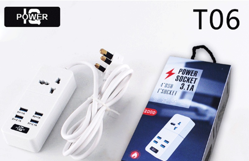 TB-T06 3.1A With 4 USB Port 1 Socket Universal Power Extension US Plug ...