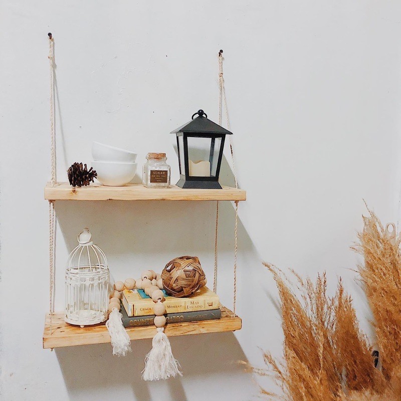 2 Layer Hanging Shelf Wooden | Shopee Philippines
