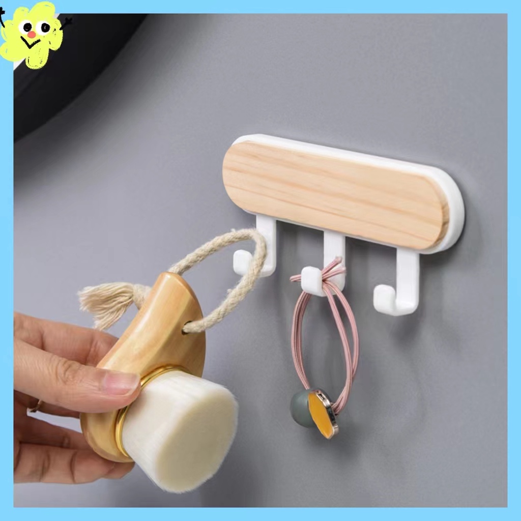 Solid wood hook Punch-free solid wood glue hook Viscose kitchen wall ...