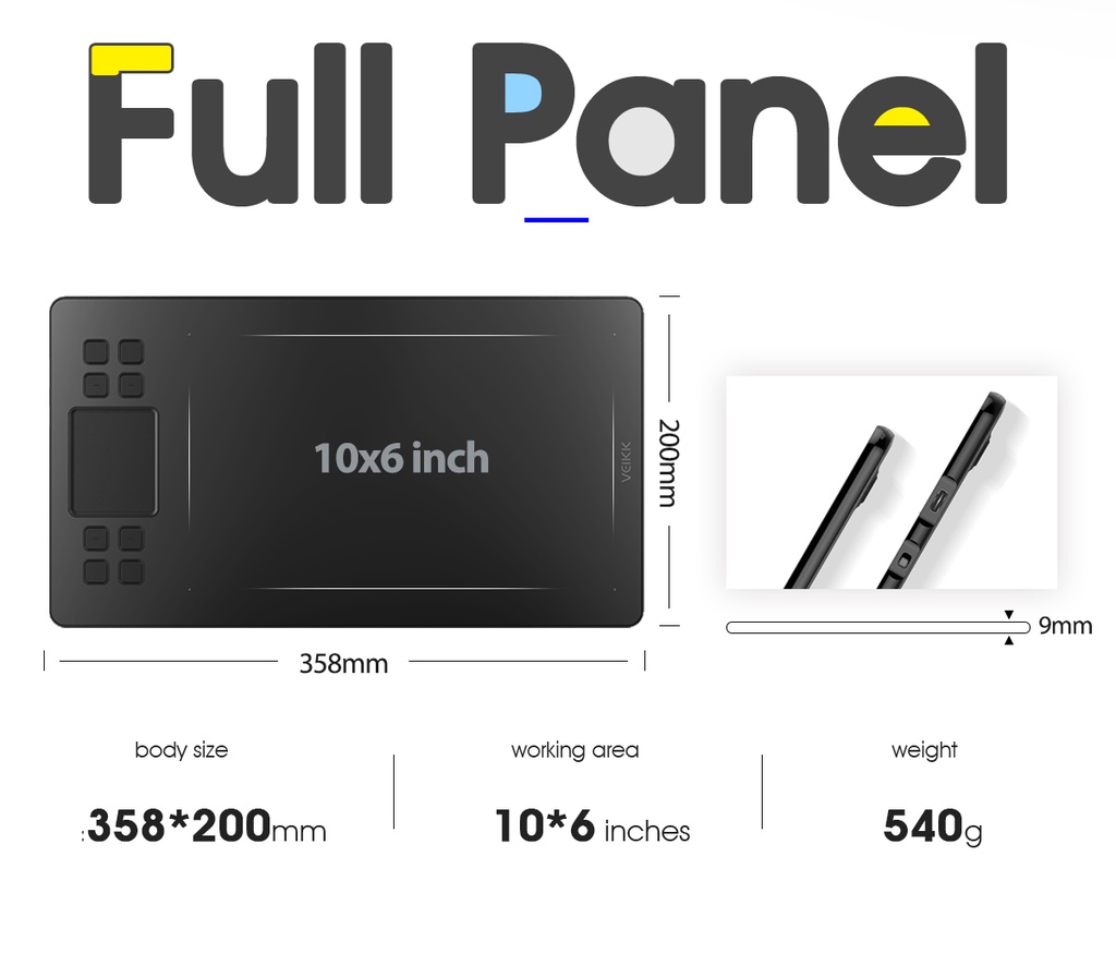 VEIKK A50 Drawing Tablet 10*6 inch Pen Tablet with Batter Free Pen ...
