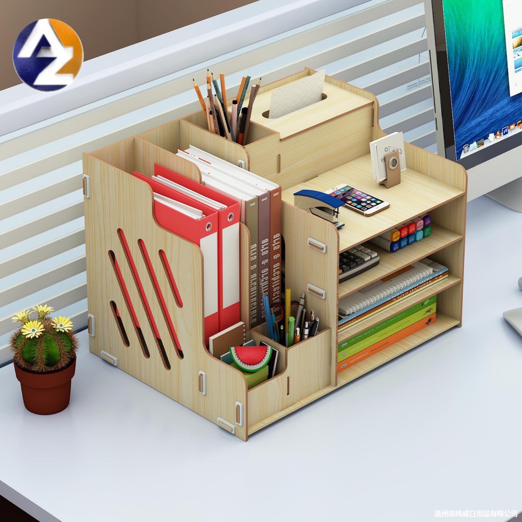 Az Wooden Desktop Organizer Multi Layer Storage Racks File Books Shelf