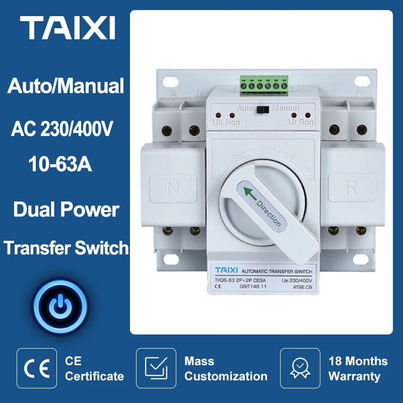 Mini ATS Dual Power Automatic Transfer Switch MCB 2P+2P 4P+4P 63A ...