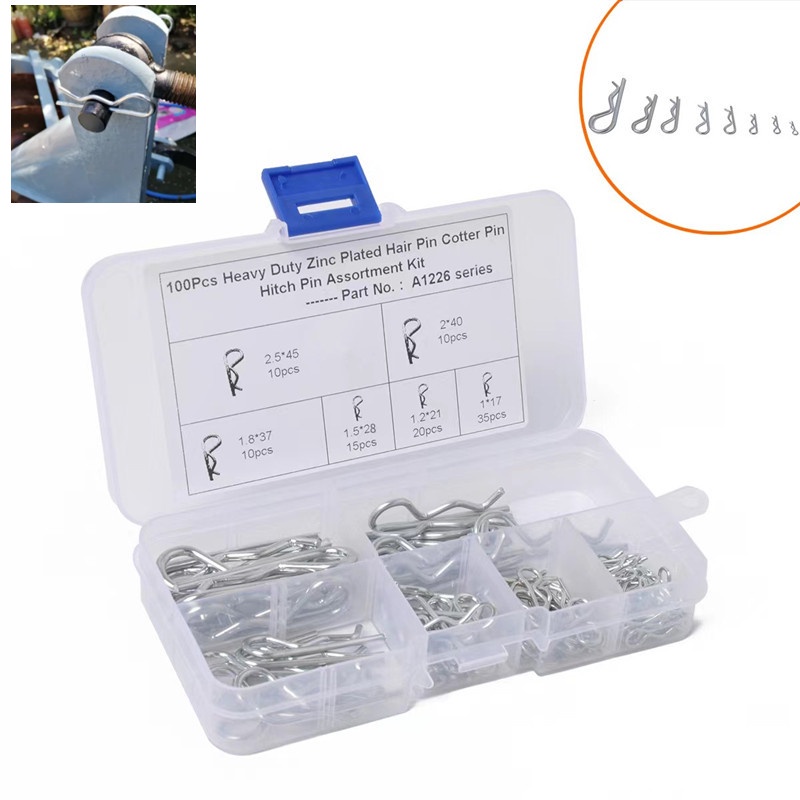 100pcs Hitch R Pin Clip Tool Kit Set Pliers Headers For Tractor Auto ...