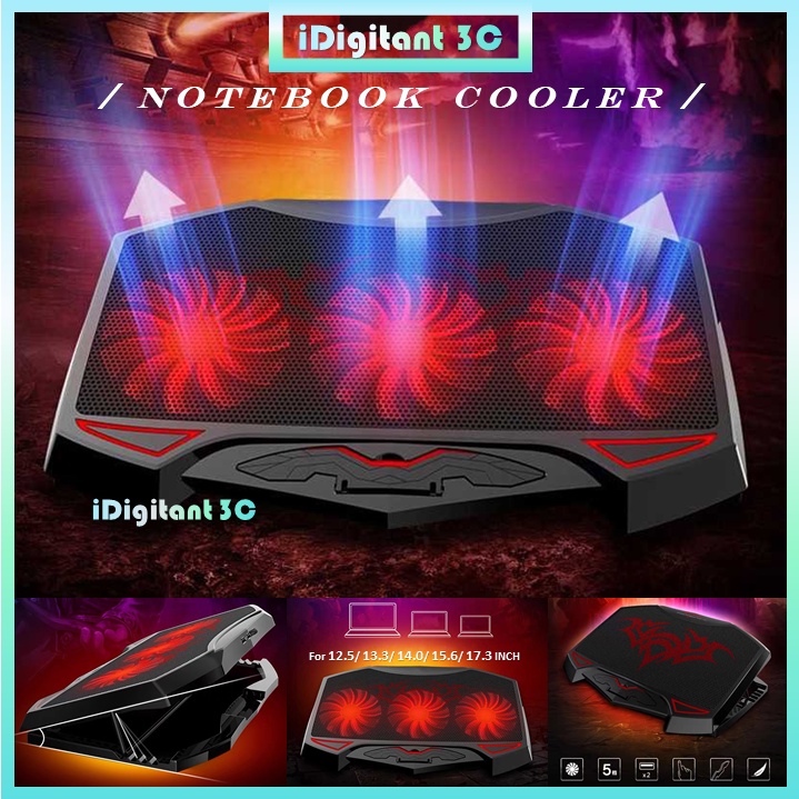 Gaming RGB Laptop Cooler Pad Strong Cooling 3 Fans Heat Sink Portable ...
