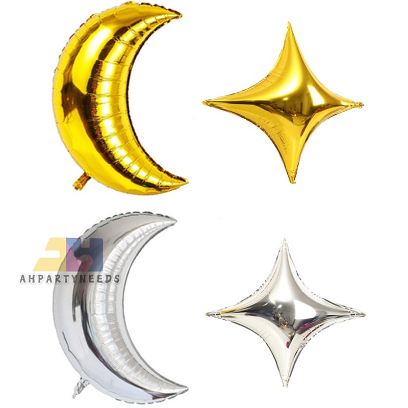 Moon Four-Pointed Star Foil Balloons Happy Birthday Party Wedding Xmas ...