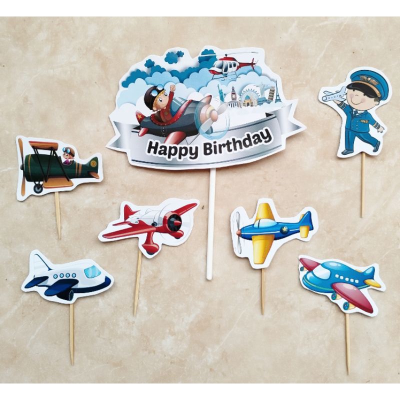 Airplane Pilot character birthday cake topper cake decoration | Shopee ...