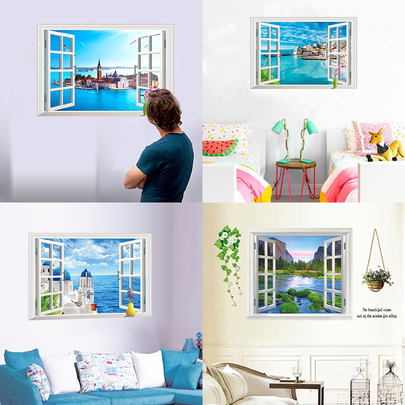 Fake window wall sticker romantic living room bedroom study decorative ...