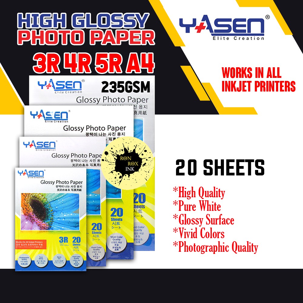 Yasen With Back Print Printable High Glossy Photo Paper A4 3R 4R 5R ...