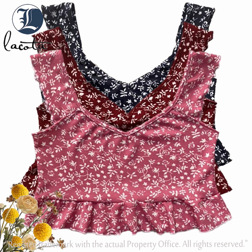 LACOTA Korean Style New Arrival Crop-top For Women Crepe Floral Design ...
