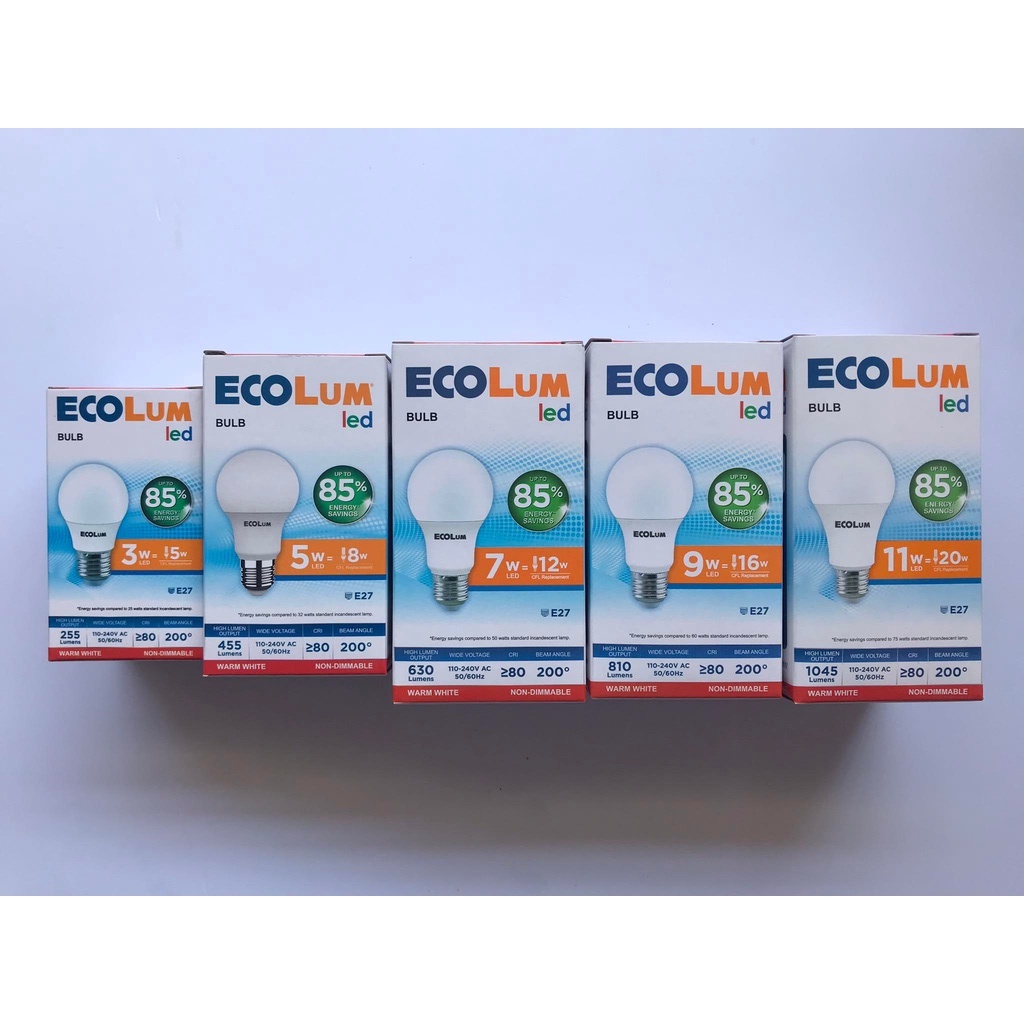 Ecolum LED Bulb 3w, 5w, 7w, 9w, 11w, 13w (WarmWhite) | Shopee Philippines