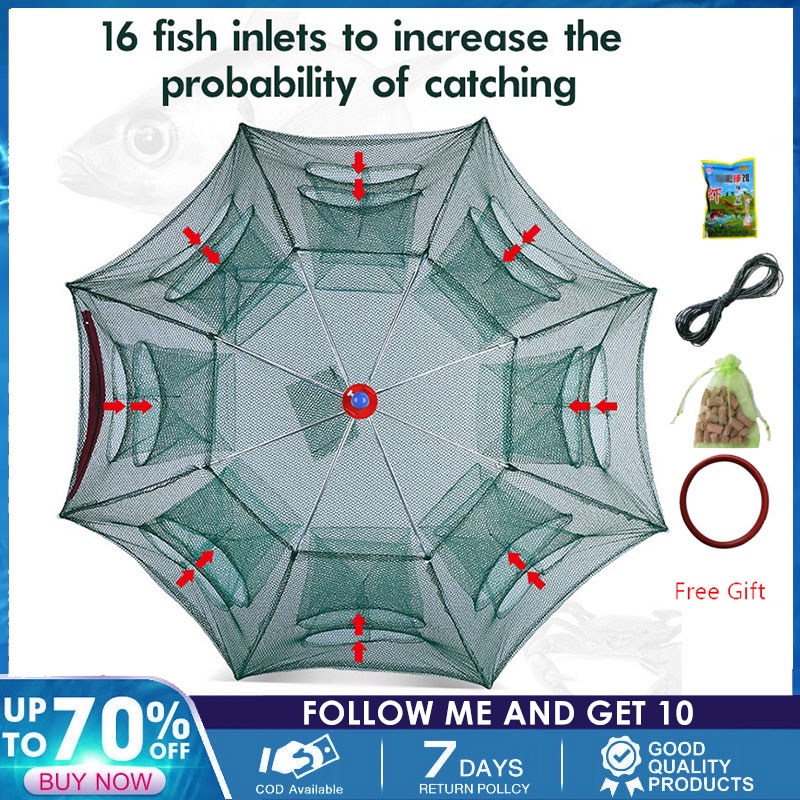 Folding Umbrella Fishing Net Shrimp Cage Crab Fish Trap Cast Outdoor ...