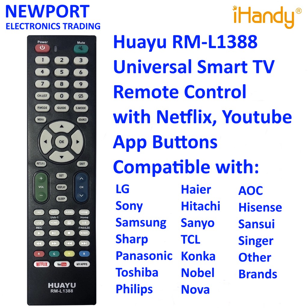 Huayu RM-L1388 Universal Smart TV Remote Control with Netflix and Youtube Buttons | Shopee ...