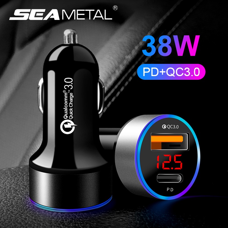 SEAMETAL 38W PD QC3.0 Car Charger Fast Charging 12V 24V Universal Auto USB Type C 2 Ports ...