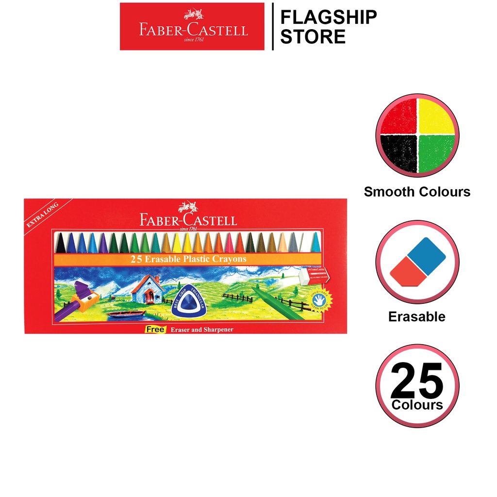 Faber-Castell Erasable Crayon 25 colors [12122725] | Shopee Philippines
