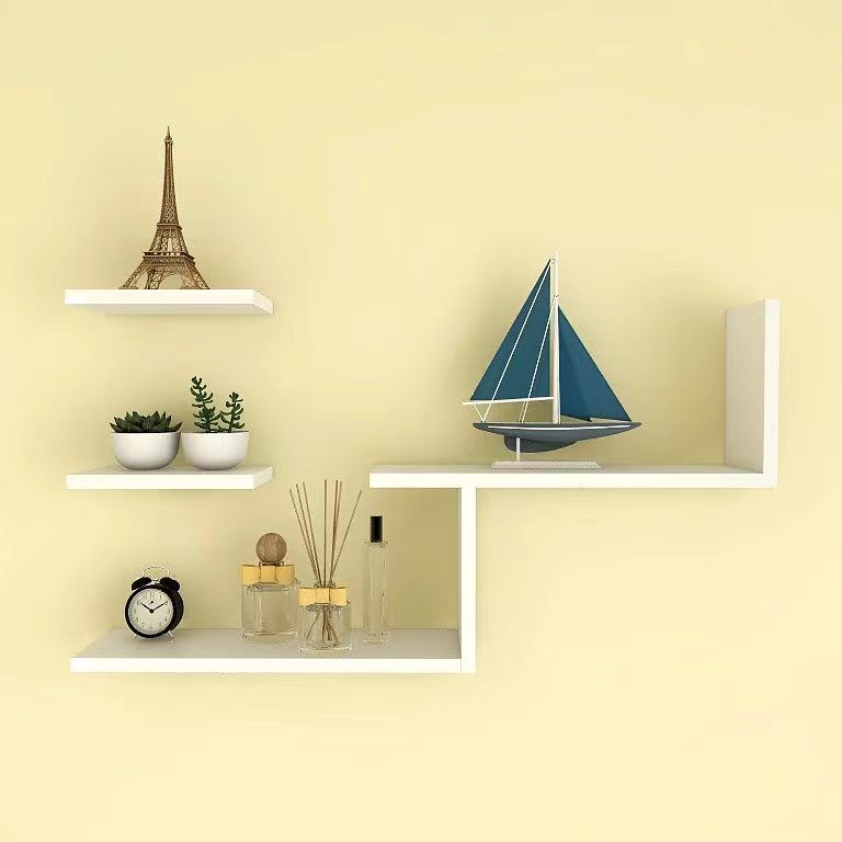 (BLACK/White) 6pcs. Home Decor Simple Wood Shelf Wall Mount Storage ...