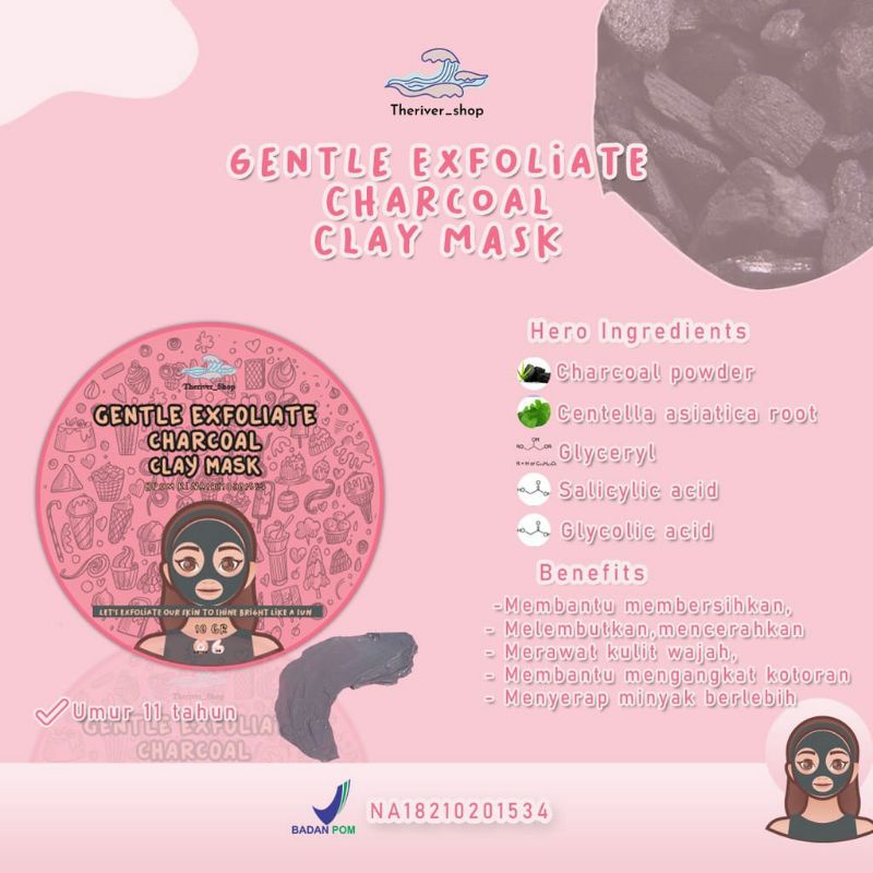 [READY Free SPATULA] GENTLE EXFOLIATE CLAY MASK CHARCOAL 20 GRAM ...