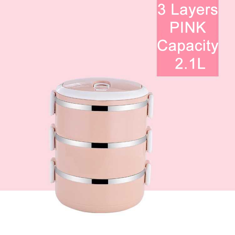 3 Layers Stainless Steel Lunch Box Thermo Bento Box Thermal Food ...