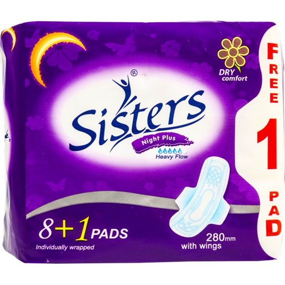 Sisters Sanitary Napkin Overnight Heavy Flow Dry Wings | 27cm 8pcs ...