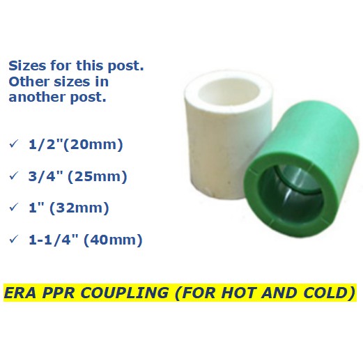 ERA PPR COUPLING (FOR HOT AND COLD) - 1/2" (20mm) to 1-1/4" (40mm ...