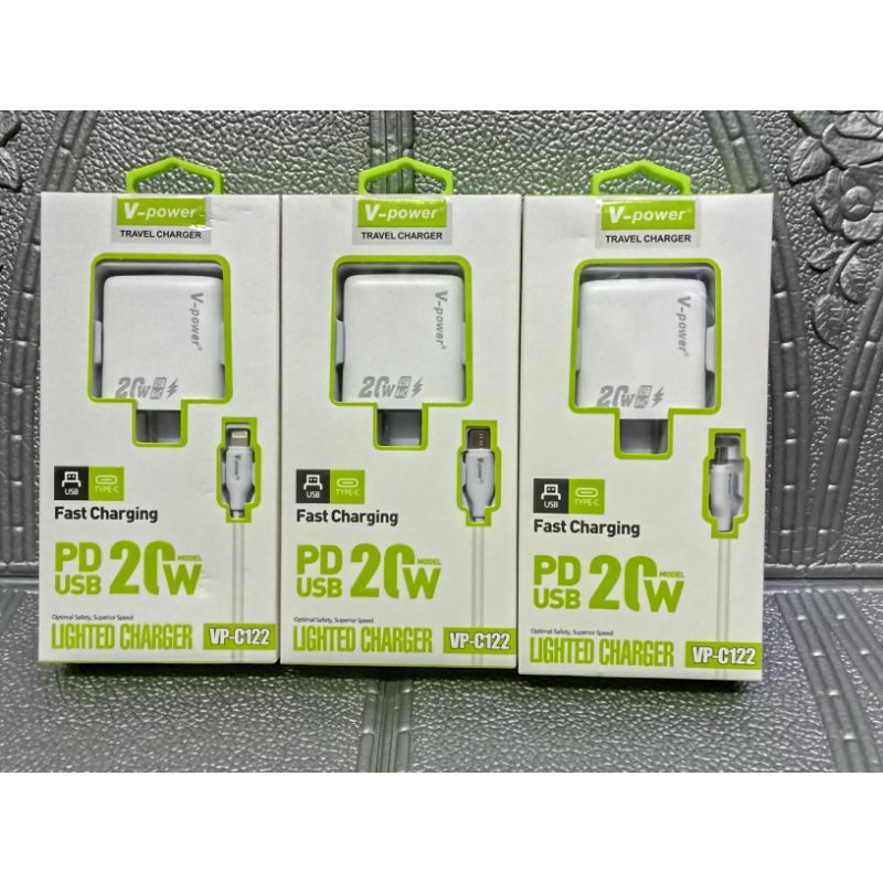 V-Power Vp-c122 V8type, Type-C,iPh 6 PD Usb 20w Travel charger Lighted ...