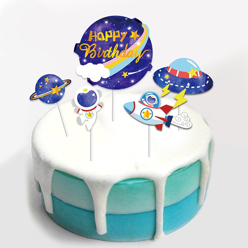 Cosmic Starry Sky Cake Topper Bronzing Deep Blue Cake Decoration Party ...