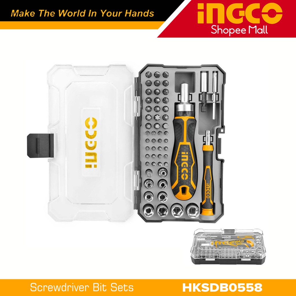 Ingco 55pcs Screwdriver Bits Set Ratchet Handle HKSDB0558 IHT | Shopee ...