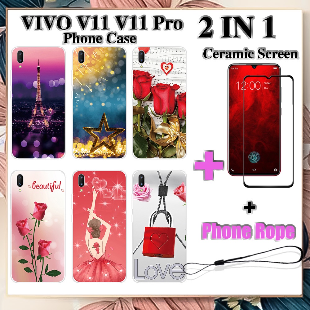 2 IN 1 VIVO V11 V11Pro Phone Case with Tempered Glass Ceramic Protector ...