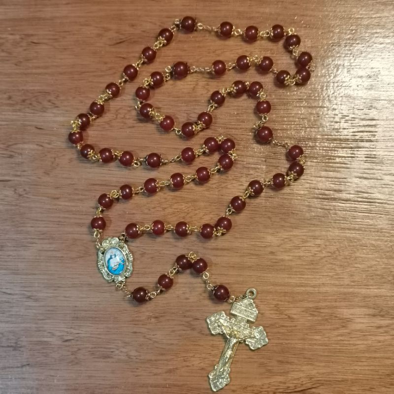 Semi Precious Stone (Ruby) Rosary with Customisable Center Medal ...