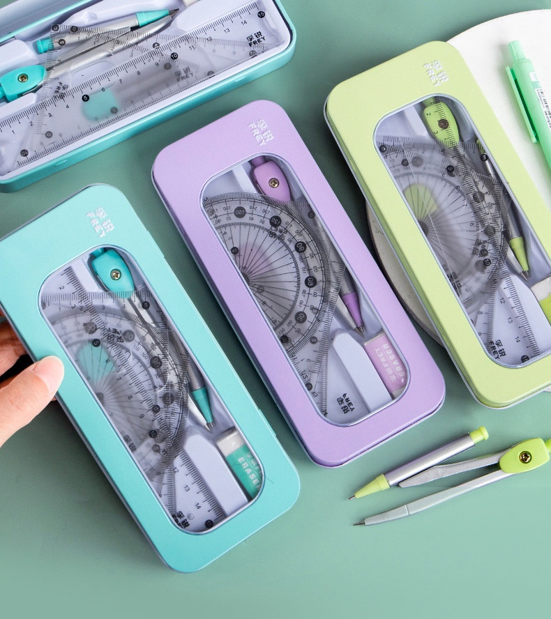 7Pcs/Set Geometry Compasses Ruler Kit Protractor, Triangle Square ...