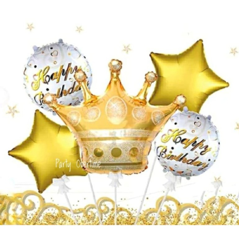 5 pcs Crown and Star design Foil Balloon Set Birthday Christening Party ...