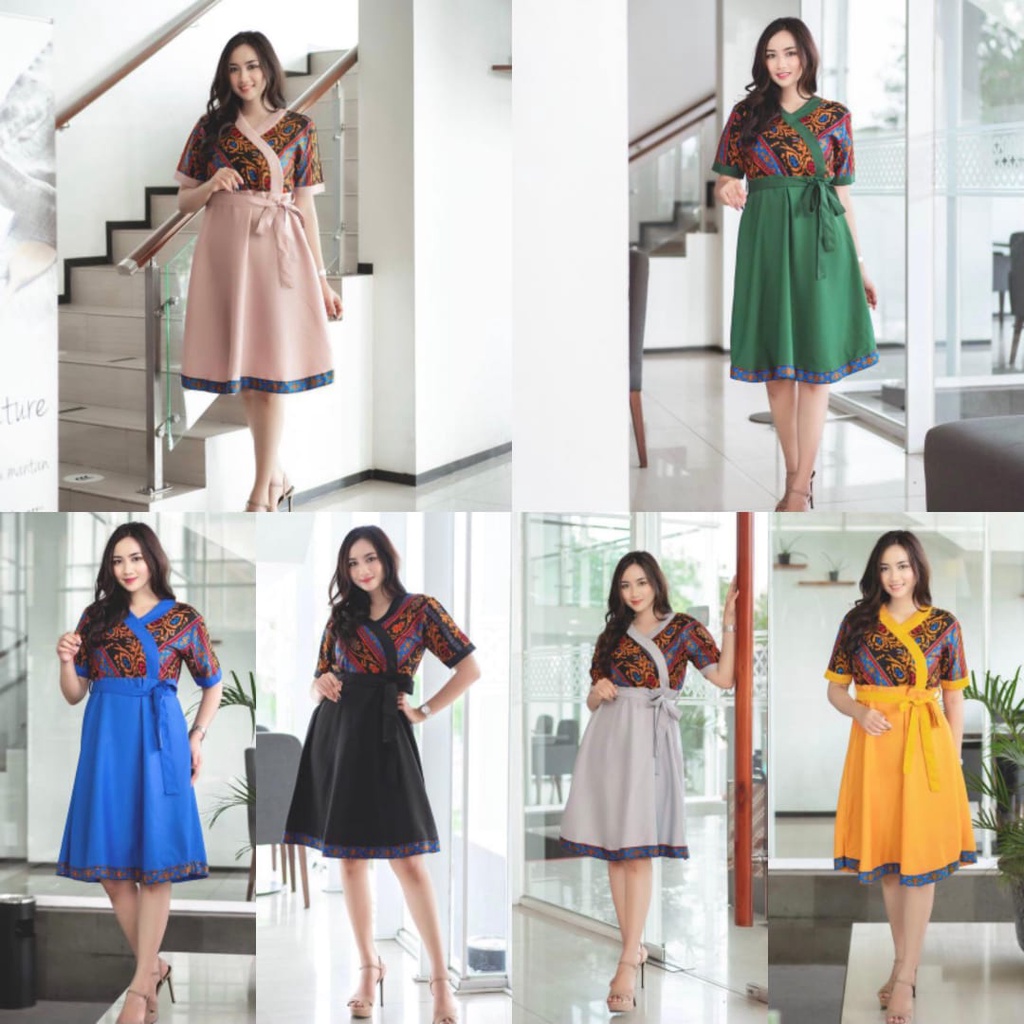 KATUN Andin Dress Woven Motif Office Batik Shirt Women Casual Formal ...