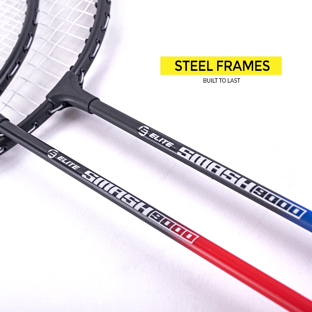 Elite Smash9000 2-Player Badminton Racket Set - Blue & Red with FREE ...